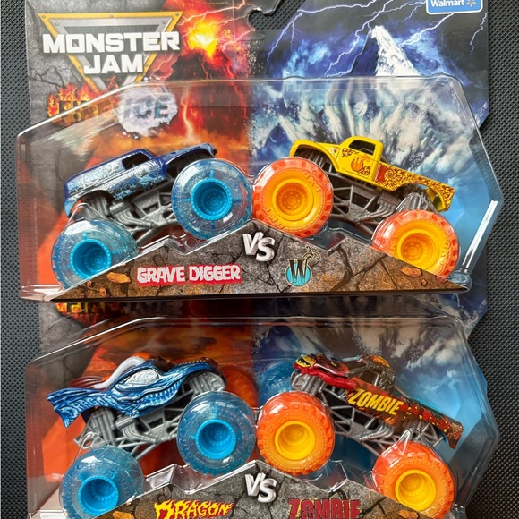 Monster Jam | Toys | Monster Jam Complete Set Fire Ice Split Grave ...